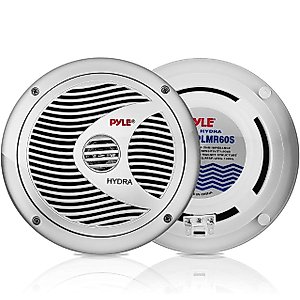 Pyle 6.5” Dual Marine Speakers - 2 Way Waterproof and Weather Resistant Outdoor Audio Stereo Sound System with 150 Watt Power, Polypropylene Cone and Cloth Surround - 1 Pair - PLMR60S (Silver)