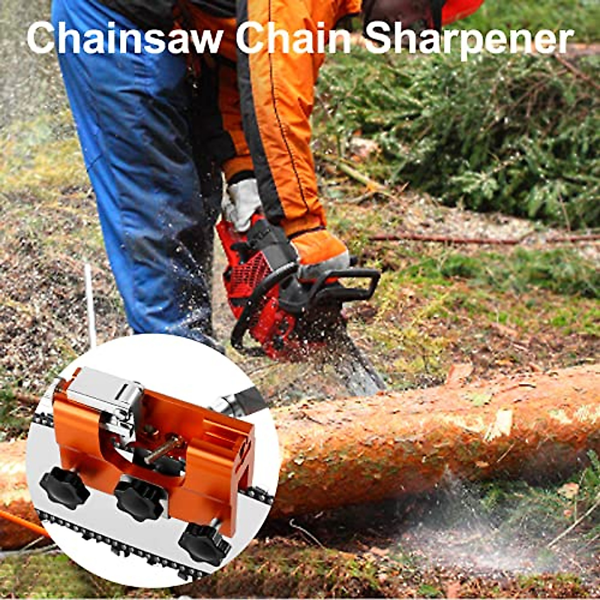Chainsaw Sharpener, Chainsaw Sharpening Jig Hand-Cranked Chainsaw Sharpener Kit with 3 Grinding Rod, Chainsaw Sharpening Tool for Gas/Electric Chain Saw, Lumberjack and Garden Worker (Large Size)