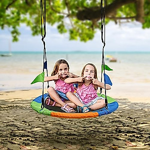 40 Inch Saucer Tree Swing for Kids Adults with Hanging Straps and Adjustable Ropes Round Swings for Outside Camping, 900D Oxford Waterproof (3 Colors)
