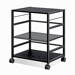 DEVAISE Mobile 3-Shelf Printer Stand with Adjustable Shelves, Modern Printer Cart with Large Storage Space, Printer Stand for Home Office, Black