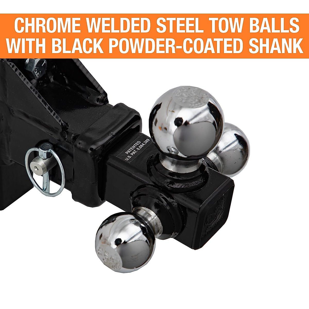 Buyers Products 1802225 Adjustable Tri-Ball Hitch Solid Shank with Chrome Balls