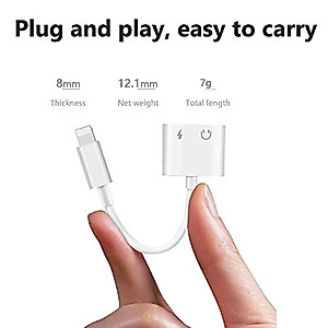 [2 in 1] Headphone Adapter for iPhone,3.5mm Jack Dongle Aux Audio Charger Splitter,Compatible with iPhone13/12/SE/XR/XS/X/8/8Plus/7/7 Plus Audio Earphone Adaptor Support All iOS System，White