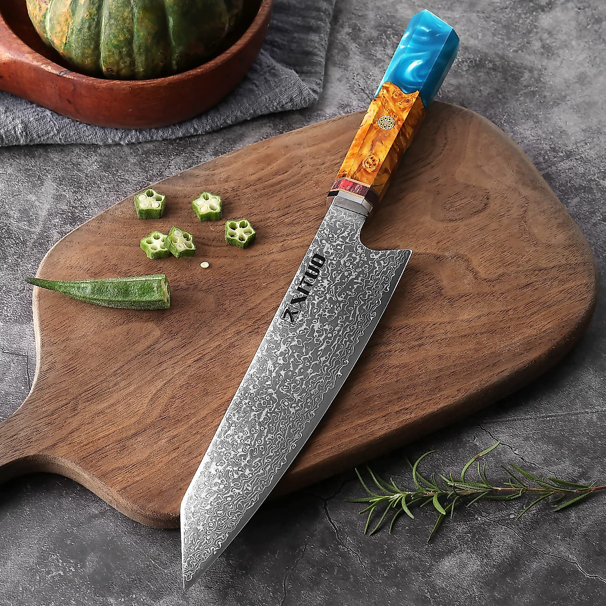XT XITUO Kiritsuke Chef Knife,8 inch kitchen Knives Japanese VG10 Steel Damascus Kitchen Meat Sushi Cutting Cleaver Knife w/octagon Blue Resin handle Gift Box (8‘’ LSZ-Kiritsuke Knife)…