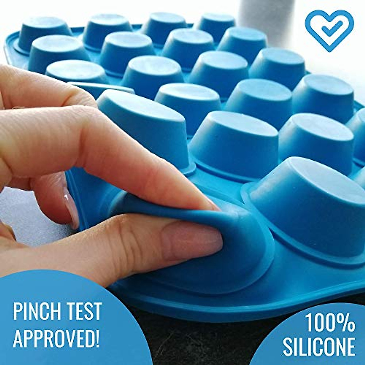 KPKitchen Silicone Mini Muffin Pan - 24 Cup Nonstick, Includes Free Mini Muffin Paper Cups - Ideal for Cupcakes, Muffins, Fat Bombs & More