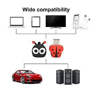 Cartoon Flash Disk Cartoon Ladybug Compatible Optional Stock USB Flash Drives Memory Thumb Stick Pendrive U Disk, for Data Storage Transmission Sharing(64GB)