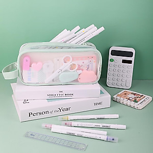 iSuperb Clear Pencil Case Handheld Pen Bag Transparent Makeup Bag Multifunction Pencil Pouch for Business Travel Office Adult (Green)