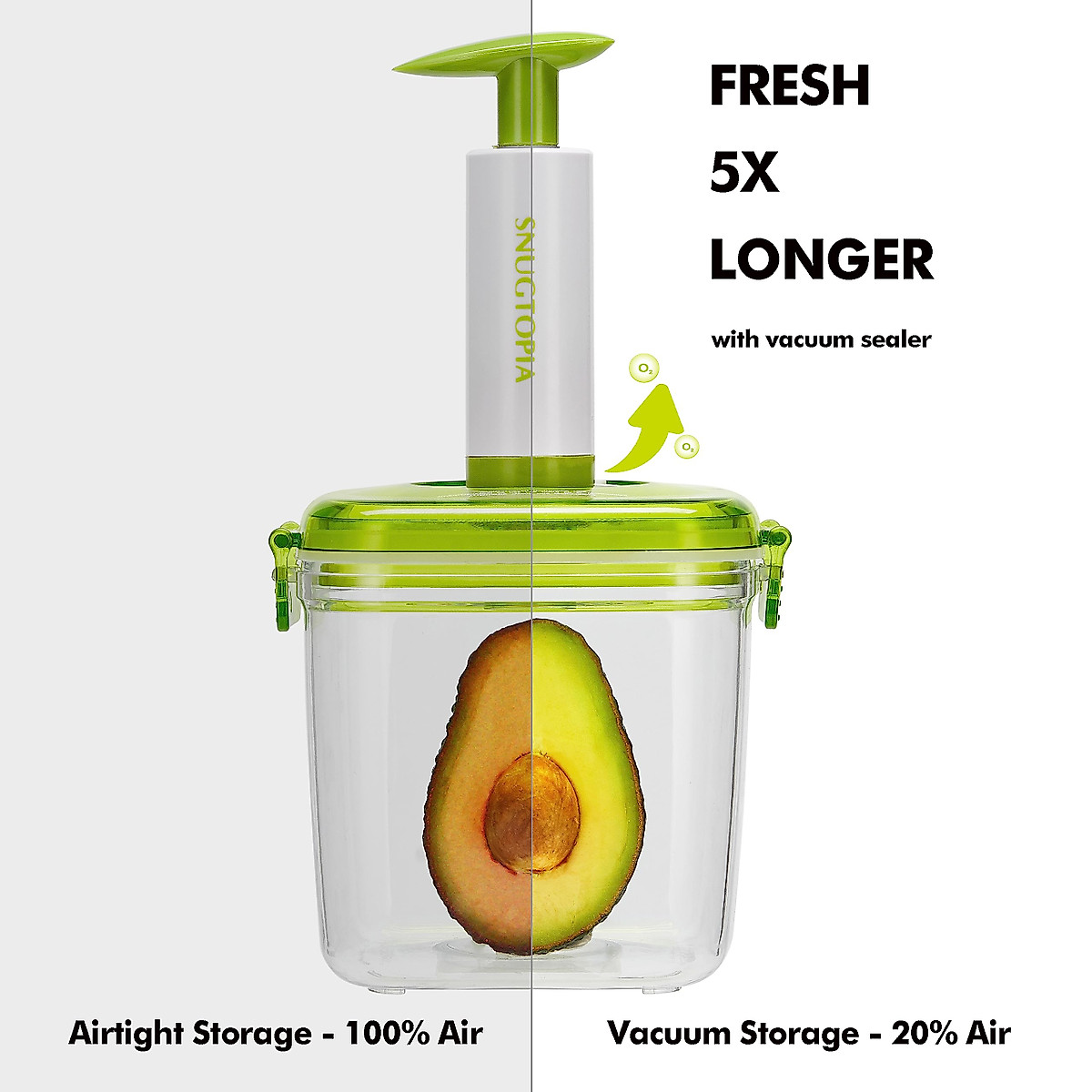 SNUGTOPIA Vacuum Seal Food Storage Containers with Lids - Square, BPA Free, Leak Proof, Dishwasher, Freezer & Microwave Safe 3Pcs