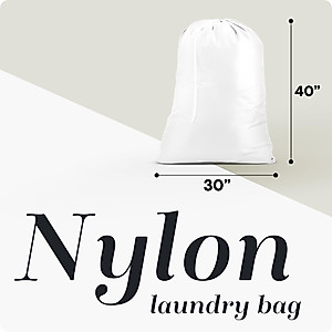 Handy Laundry Nylon Bag - Locking Drawstring Closure, Machine Washable, These Large Bags Will Fit a Laundry Basket and Strong Enough to Carry up to Two Loads of Clothes. (White | 30" x 40")