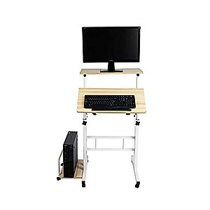 Mind Reader SDROLL-WHT Mobile Sitting, Standing Desk Rolling Reversible Home Office Laptop Workstation with Side Storage, Locking Wheels, Large, White