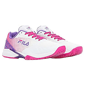 Fila Women’s Volley Zone Pickleball Shoes, White/Pink Glo/Electric Purple (US Women's Size 10)