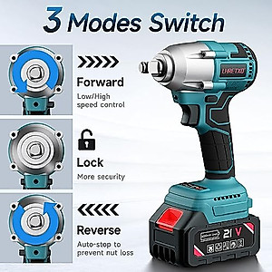1/2 inch Cordless Impact Wrench, Torque 258ft-lbs(350N.m), 3500 RPM, 21V Electric Brushless Power Impact Gun for Lug Nuts with 2.0Ah Battery, 1/4 inch Impact Driver, Charger & Kit Case (4000mAh)