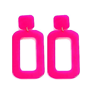 Vintage Minimalist Multicolor Acrylic Geometric Square Hollow Drop Dangle Neon Earrings Retro 80s Party Costume Accessory Jewelry for Women-pink
