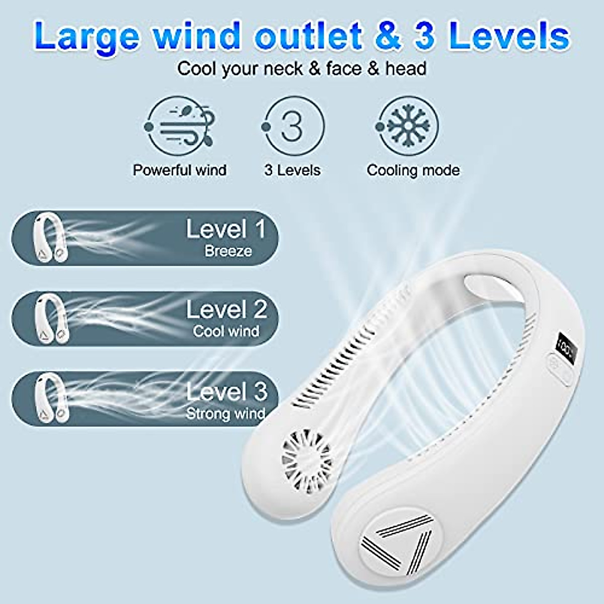 WOOLALA [2022 Newly] Built-in Cooling Chip Personal AC Neck Fan Truely Air Conditioner Hands-Free Wearable Fan for Quick Cool Down, 4000mAh USB Rechargeable Portable Fan for Daily Use