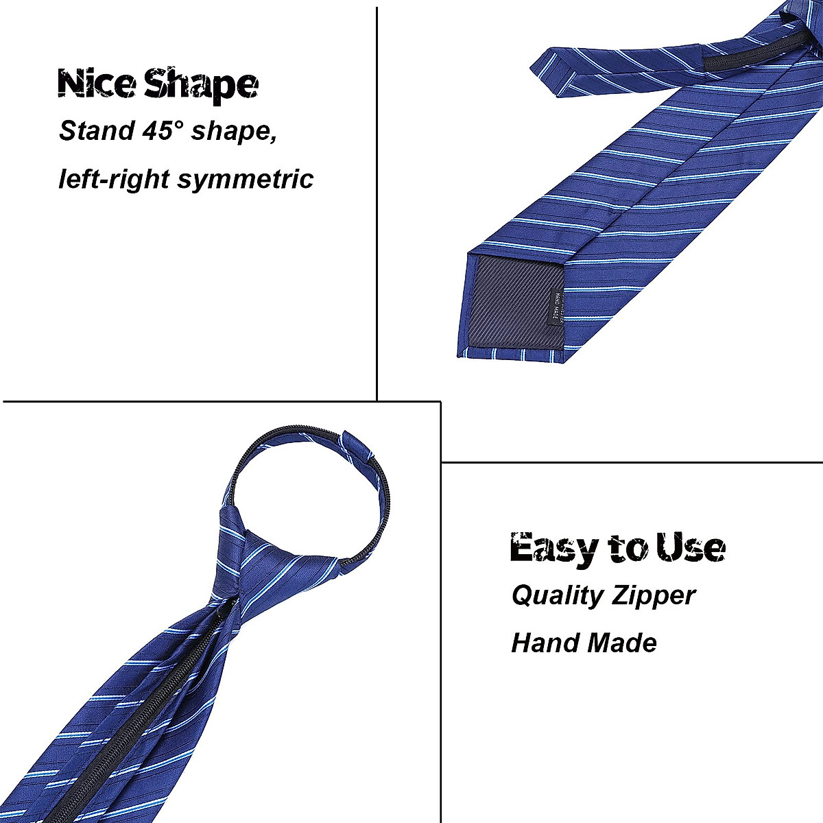 AUSKY 6PACK Mens Zipper Necktie,Regular Long Adjustable Pre Tied Clip on Easy Neck Tie for Men Formal Silk ties 3.15in Wide