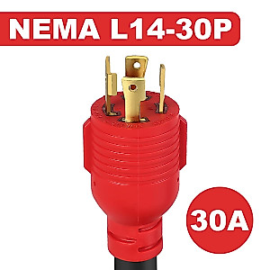 13 Inch 30 Amp to 50 Amp RV/EV Generator Adapter Cord with Grip Handle,4-Prong L14-30P Twist Lock Male to 14-50R Female,10 AWG Heavy Duty STW for Generator to RV Trailer Camper and EV Charging