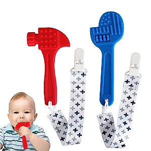 Fu Store Soft Silicone Teething Toys for Toddlers Infant Tools Shape Baby Teethers Relief Soothe Babies Gums Set (2 Pack Hammer Set)