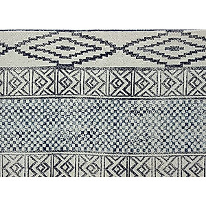 Casavani Hand Block Printed Rug Moroccan Beige & Black Tassel Rug Boho Area Rug Easy Care Washable Rugs for Doormat Entryway Living Room Bedroom Hallway Balcony 5x5 Feet Square