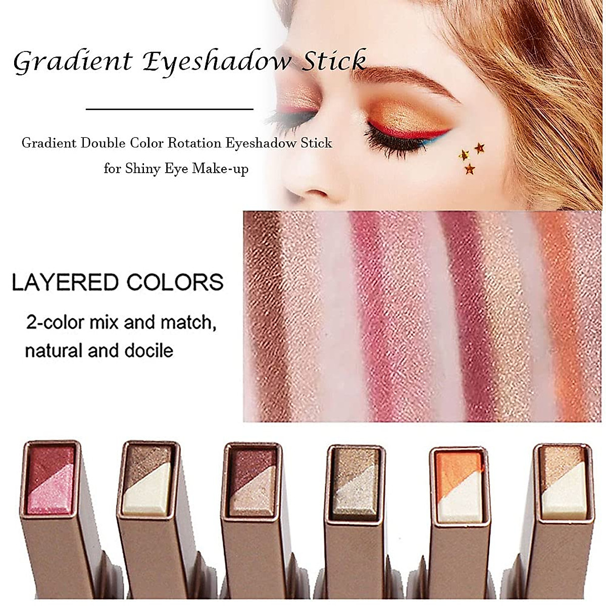 12 Colors Eye Shadow Stick Makeup, Glitter EyeShadow Highlighter Stick, Brilliant Eye Brightener Stick Shimmer Eye Highlighter Makeup Pencil, Double Colors Gradient Highlighter Eye Brightener