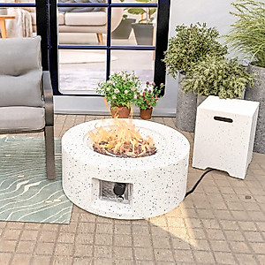 HOMPUS Outdoor Propane Fire Pit 40,000 BTU 28-inch Round Concrete Natural Gas Fire Table Outside Smokeless Firepit Furniture with Tank Cover,Lava Rocks and Rain Cover for Garden,Deck,Backyard