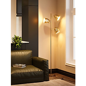 addlon Tree Floor Lamp with 3 Adjustable Rotating Lights and Matching LED Bulbs, Standing Tall Pole Lamps for Living Room, Bedroom, Home, Office - Brass Gold