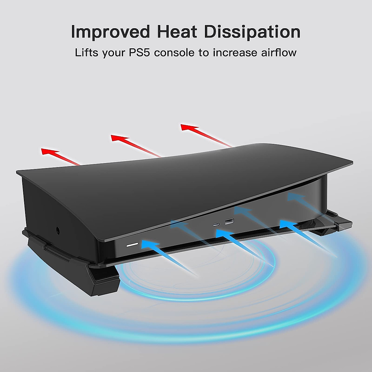 NexiGo PS5 Accessories Black Series, PlayStation 5 Horizontal Stand [Minimalist Design], PS5 Cooling Fan with LED Light, Compatible with Both Disc and Digital Editions