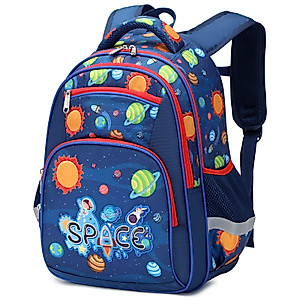 Moonmo School Backpack Kids Bookbag Elementary Preschool Kindergarten Supplies for Boys,16 inch boys school backpack with compartments for 5+ (Blue Space)