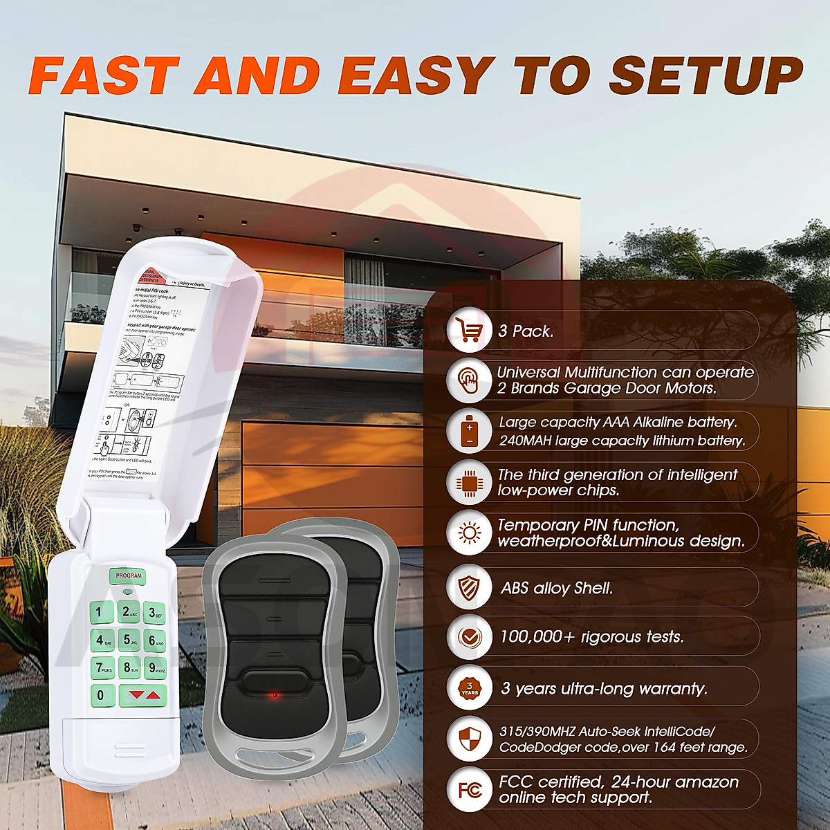 Genie Garage Door Opener Replacement Set: 1 GK-BX Keypad + 2 G3T-BX Remotes, 315/390MHZ Auto-Seek, 3-Year Warranty, Compatible with 1995-Present Models