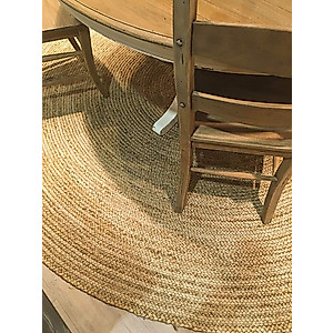 The Knitted Co. 100% Jute Area Rug 8 Feet- Round Natural Fibers- Braided Design Hand Woven Natural Carpet - Home Decor for Living Room Hallways Bedroom (Natural, 8' Round)
