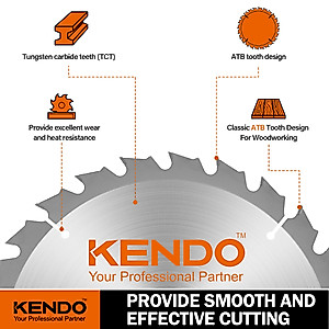 KENDO 2-Pack 10 Inch 40T&60T Carbide-Tipped Circular Saw Blade with 5/8 Inch Arbor, Professional ATB Finishing Woodworking Miter/Table Saw Blades for Plywood, Laminate, Ripping Wood