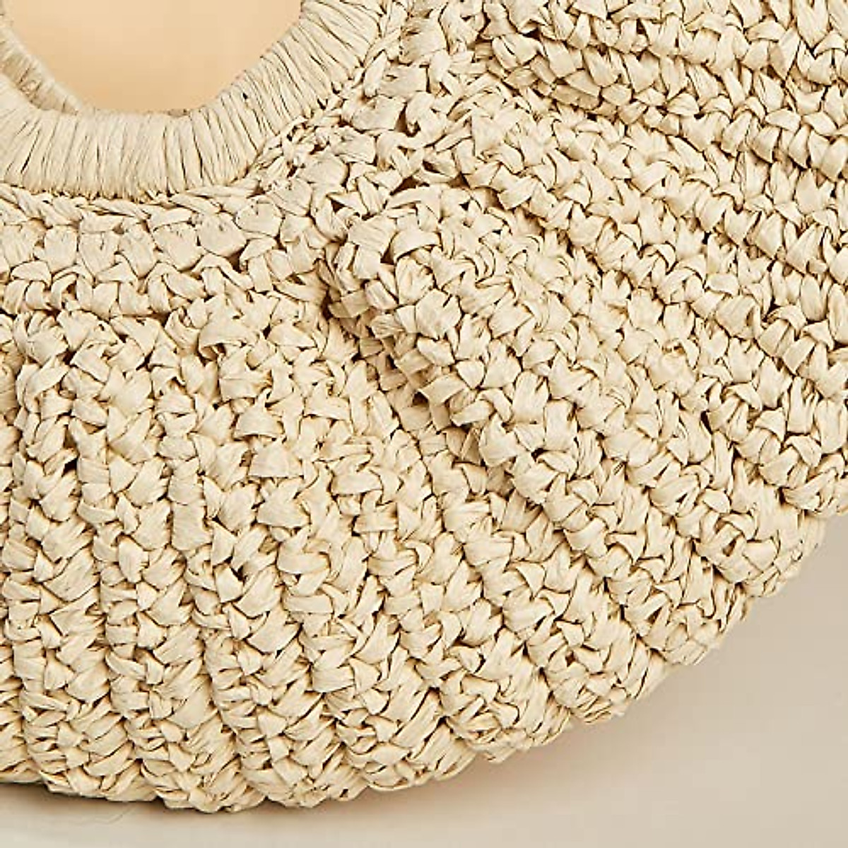 Bandkos Straw Beach Bag for Women Summer Hand-woven Travel Tote Handbag Purse Handmade Straw Woven Top-handle Rattan Clutch Bag, Beige