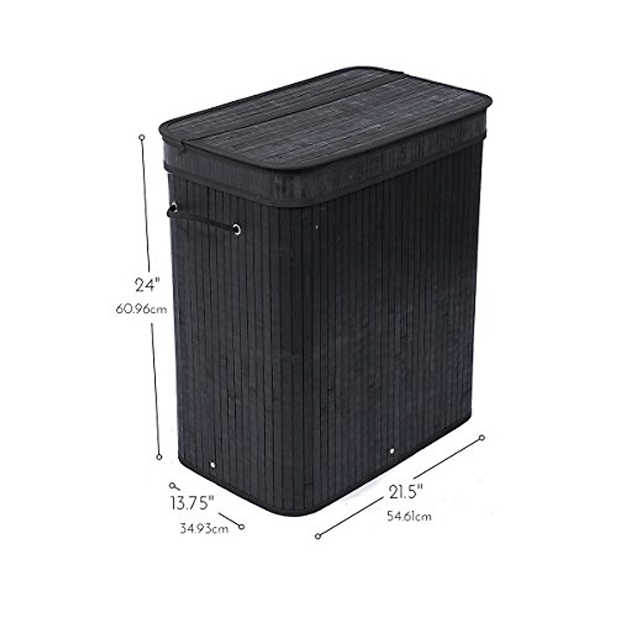 BIRDROCK HOME Double Laundry Hamper with Lid and Cloth Liner - Bamboo - Black - Easily Transport Laundry Basket - 2 Section Collapsible Hamper - String Handles