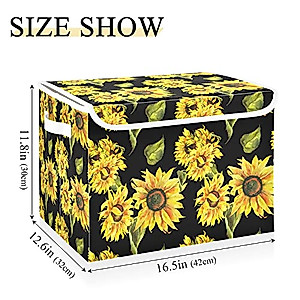 innewgogo Autumn Sunflower Storage Bins with Lids for Organizing Organizer Containers with Handles Oxford Cloth Storage Cube Box for Home