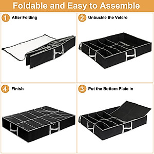 punemi Under Bed Shoe Storage Organizer, Adjustable Velcro Shoe Organizer Under Bed With Bottom Support & 3 Sturdy Handles, Underbed Shoe Organizers For Closet Boot, Sneakers, Heels, Set Of 2