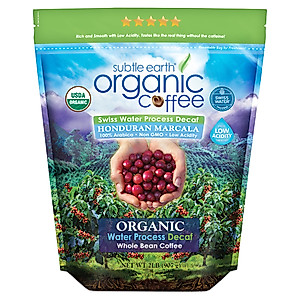 2LB Subtle Earth Organic Decaf - Swiss Water Process Decaf - Medium Dark Roast - Whole Bean Coffee - Low Acidity - Organic Certified by CCOF - 2 Pound Bag