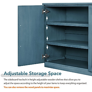 GLANZEND Modern Sideboard with 4 Doors Large Storage Space, Buffet Cabinet with Shelves and Silver Handles, Console Sofa Table for Entryway/Hallway/Living Room, Antique Blue