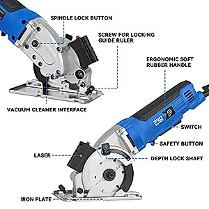Mini Circular Saw, 6,500RPM Electric Compact Circular Saw, Laser Cutting Guide, Handled Cut Saw with 3 Blades for Wood PVC, Metal,Tile Plastic