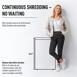 ideal. 3104 Strip-Cut Centralized Office Shredder,Continuous Operation, 27–30 Sheet Feed Capacity, 32 Gallon Bin, Shred Staples/Paper Clips/Credit Cards/CD/DVDs, 1 HP Motor, P-2 Security Level