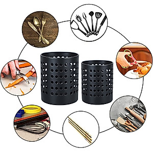 STANFORD Utensil Holder for Countertop x3, Metal Utensil Holder Spoon Holder for Home, Kitchen and Office, Black (3)