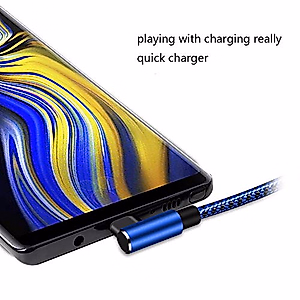 Extra Long Right Angle USB Type C Cable (2 Pack 10FT) Fast Charger USB A to USB C Cord for Samsung Galaxy S22 Ultra S21 Plus S20 FE S10 Note 20 Ultra Note 10 Plus A13 A12 A32 A52, Google 6 Pro (Blue)