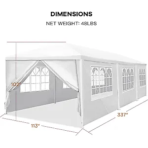 10X30ft Outdoor Gazebo, Canopy Tent Heavy Duty Wedding Party Tent with 8 Removable Sidewalls for Outdoor Wedding, BBQ, Camping, Backyard, Tents for Parties