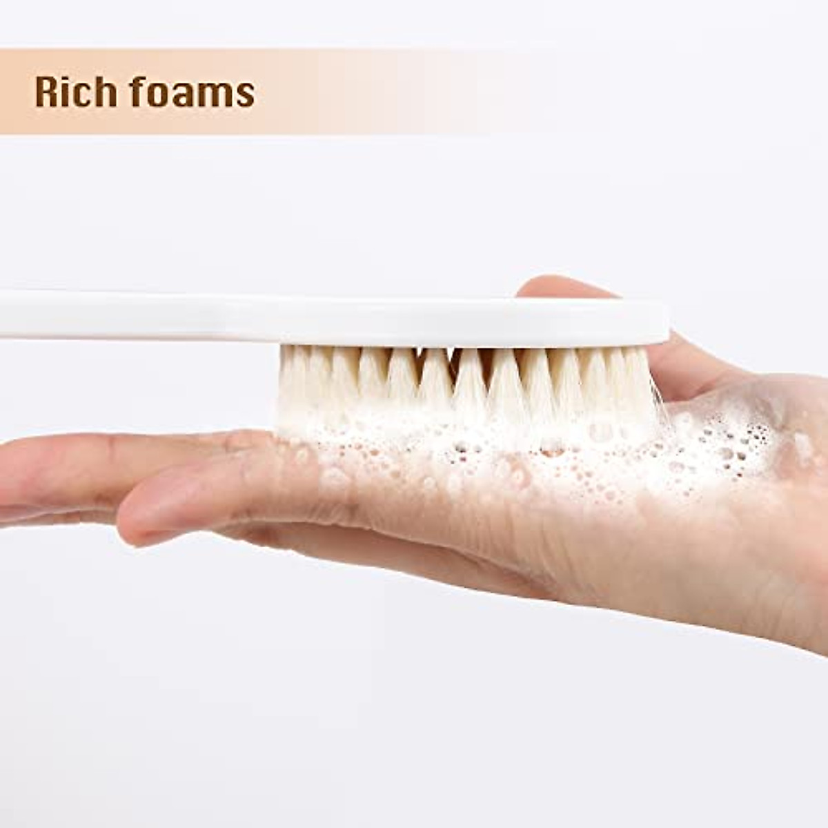 2Pack Back Scrubber for Shower, Qewro Stiff Bristles Dry Brushing Body Brush for exfoliating Back, Back Brush Long Handle for Shower Back Use Skin Washer Lymphatic Drainage, Bath Brush for Men Women