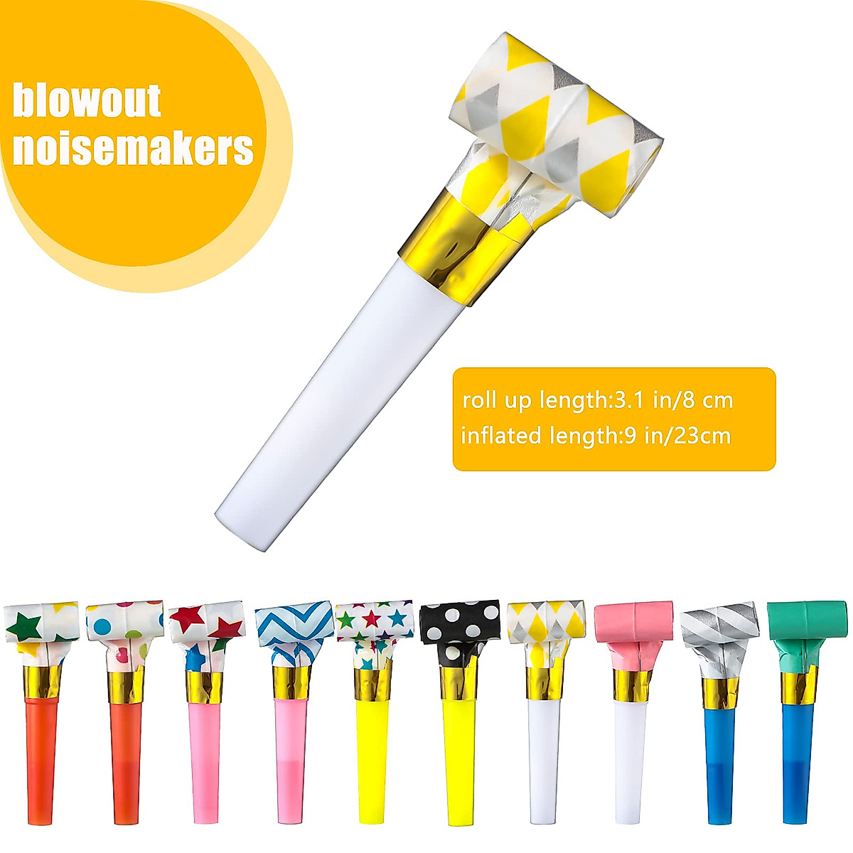 Skylety 20 Pcs Blowouts Noisemakers Funny Birthday Halloween Blowouts Blow Horns Colorful Noisemakers Whistles Noise Makers for 2024 Birthday Halloween Fall Christmas Wedding Party Supplies