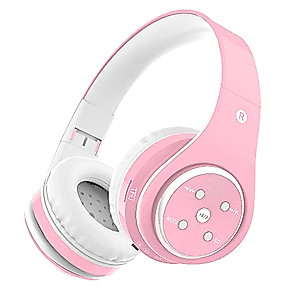 Woice Kids Bluetooth Headphones 85db/110db Volume Limit Wireless/Wired Aux Port Foldable Noise Protection Over-Ear Build-in Mic Headphones for Kids Adults Travel School Phone Pad Tablet PC Pink