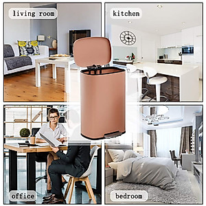 Dkeli Kitchen Trash Can with Soft Slow Lid Pedal Step Trash Can with Removable Plastic Inner Bucket Stainless Steel Garbage Can for Bathroom Kitchen and Office Trash Bin 13 Gallon / 50 Liter, Pink