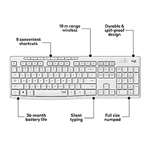 Logitech MK295 Wireless Mouse & Keyboard Combo with SilentTouch Technology, Full Numpad, Advanced Optical Tracking, Lag-Free Wireless, 90% Less Noise - Off White