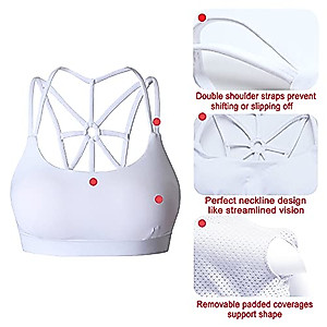 YIANNA Sports Bras for Women Cross Back Padded Sports Bra Medium Support Workout Running Yoga Bra, YA-BRA139-White-L