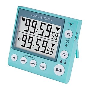 Jayron KT002A 2-Channel Kitchen Timer Magnetic Countdown Timer Clock Temperature and Humidity Meter Digital Minute/Second Timer Desk Clock for Elderly Kids（Blue）