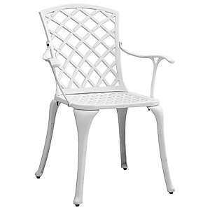 vidaXL White Cast Aluminum Patio Dining Set - Square Garden Table and Four Chairs with Umbrella Hole for Outdoor, Lawn, Backyard