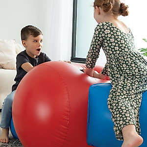 Hearthsong Large Inflatable Seesaw Rocker for Two, 60”L x 35”W x 24”H, Multicolor, Wide Front Handles with Backrest, Heavy-Duty Vinyl, Holds Up to 75 Lbs. Per Seat