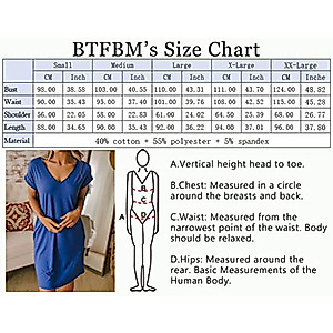 BTFBM Women V-Neck Short Sleeve Summer Dresses 2023 Spring Casual Loose T-Shirt Tunic Short Dress Pajamas with Pockets(Blue, Small)